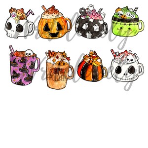 Watercolor Clipart, Halloween, Spooky, Coffee, Hot Chocolate, Mugs ...