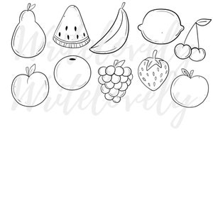 Fruit Digital Stamp Clipart, Line Art, Doodle Graphics in Png Format ...