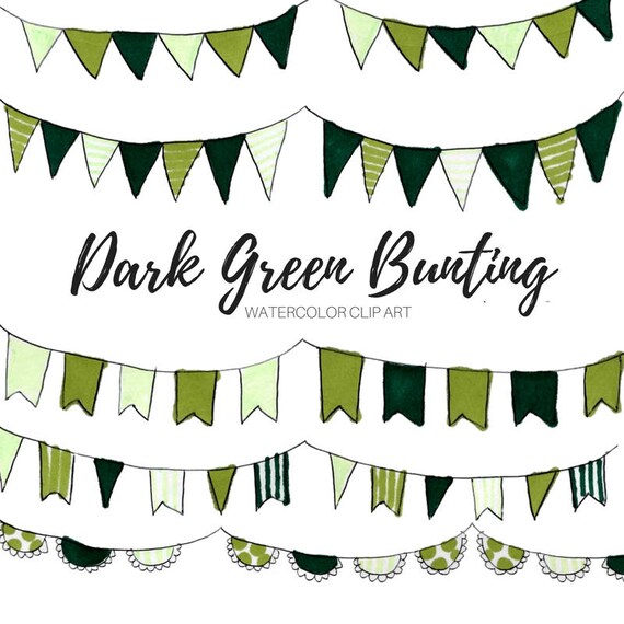 Flag Clip Art Bunting Clip Art Green Bunting Watercolor - Etsy