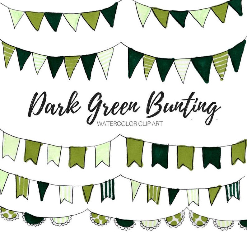 Flag Clip Art - Bunting Clip Art - Green Bunting - Watercolor Clip Art ...