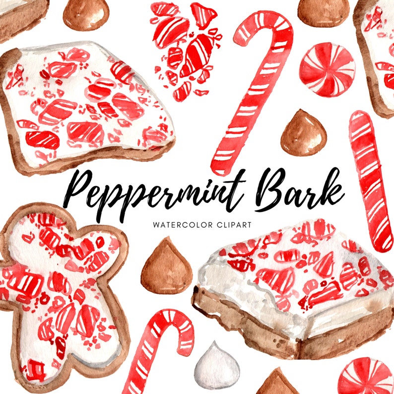 Christmas Peppermint Bark Clipart Watercolor Graphics | Etsy