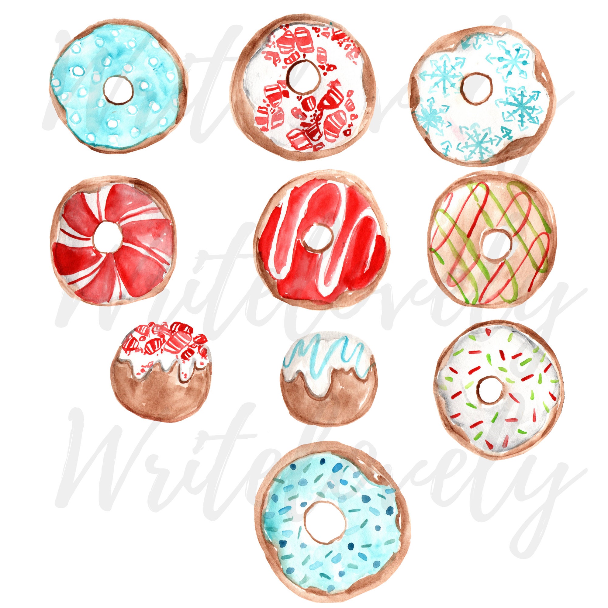 Holiday Winter Donut Clipart Watercolor Clip Art Christmas | Etsy