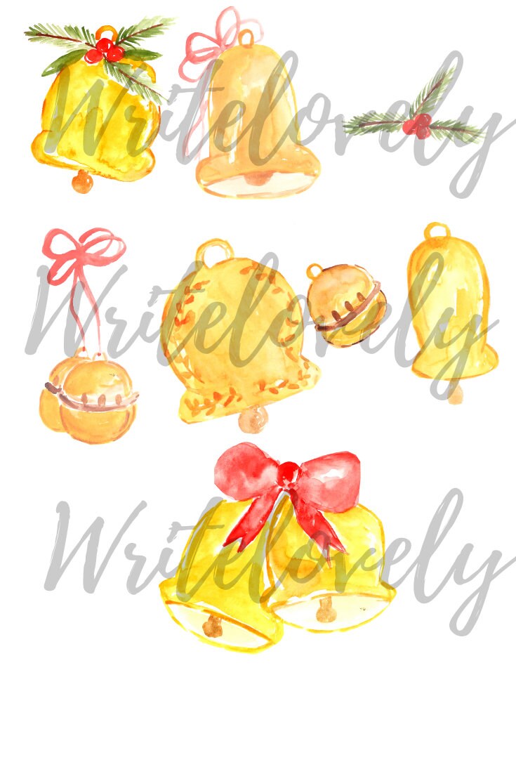 Watercolor Christmas Bell Clipart Holiday Bell Digital - Etsy