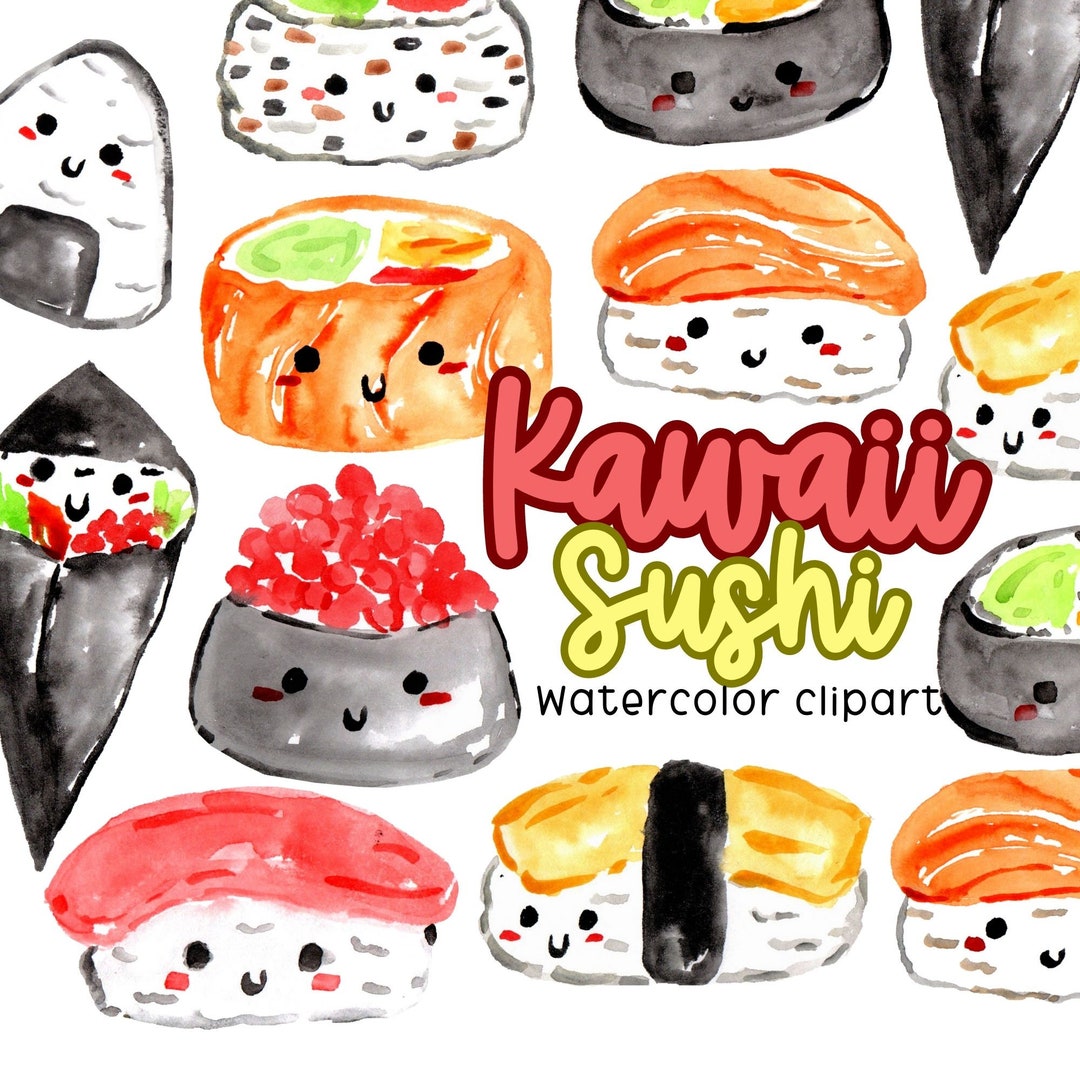 Watercolor Clipart, Kawaii Sushi Clipart, Digital Download Food ...