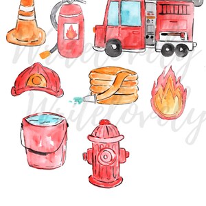 Watercolor Fire Truck , Fire Fighter Clipart, Fireman Graphics in Png ...