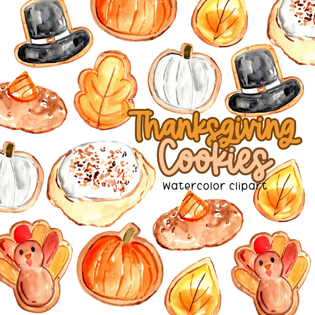 Watercolor Thanksgiving Cookies Clipart, Fall Autumn Food Graphics in ...