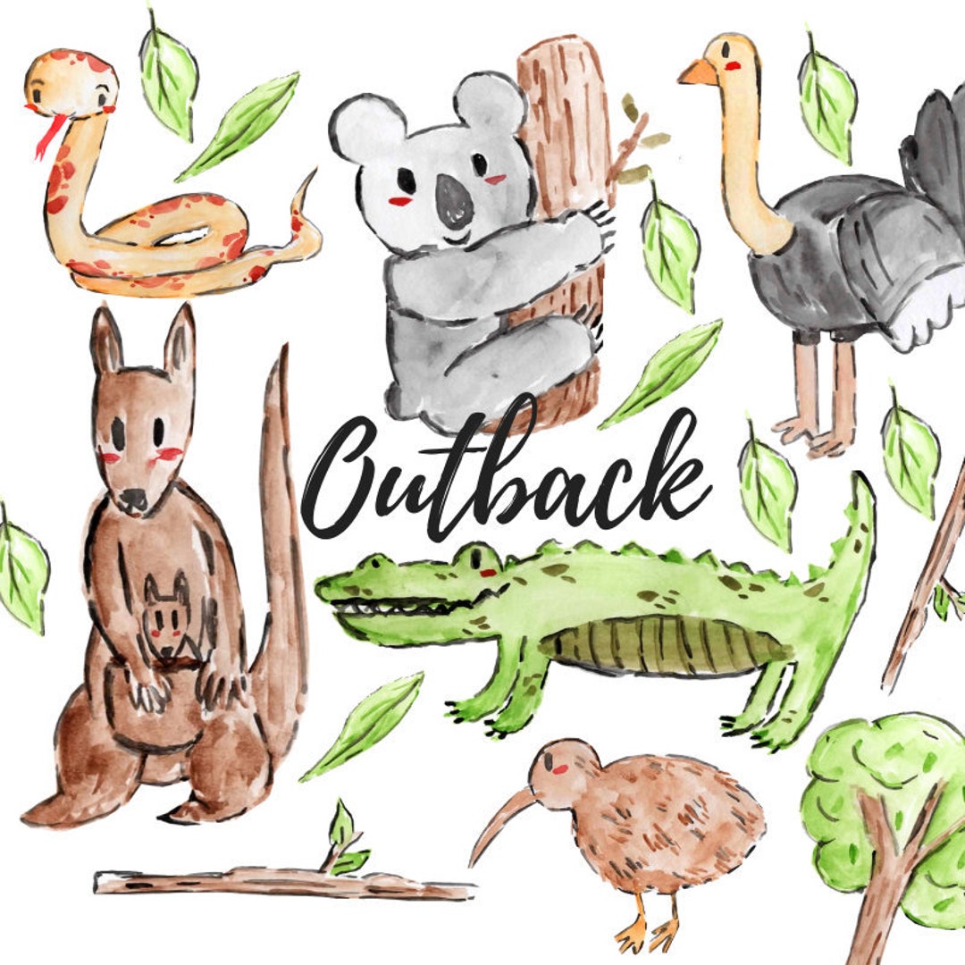 Wild Animal Safari Outback Clip Art Koala Crocodile ostrich digital ...