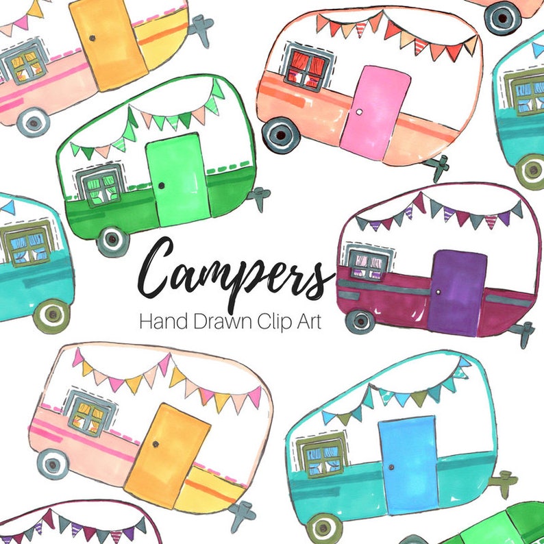 Watercolor Clipart Camper Clip Art Vintage Camper Camping - Etsy