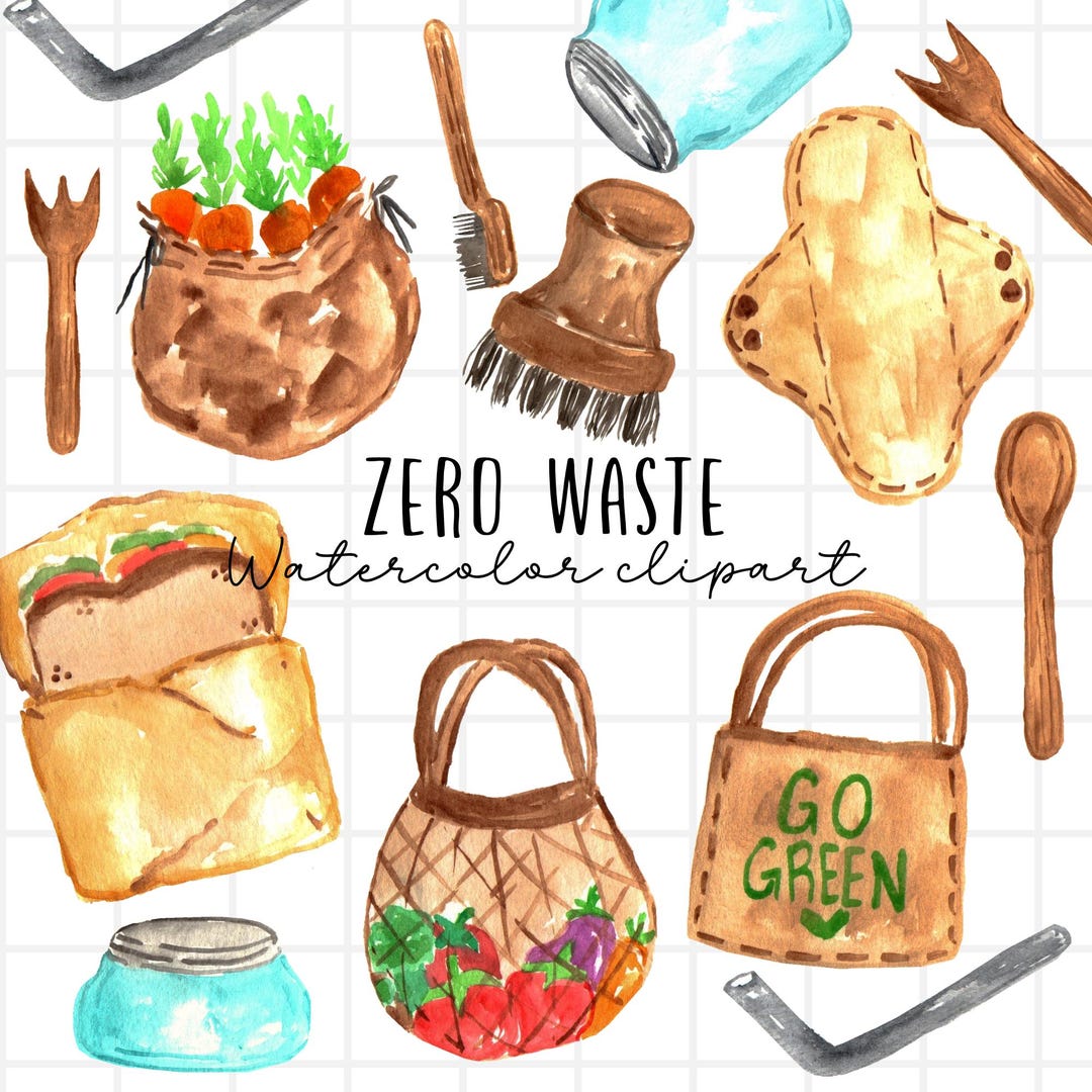 Watercolor Clipart- Zero Waste, Eco Friendly, Go Green, Recycle ...