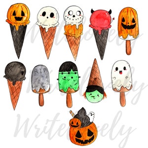 Cute Halloween Clipart, Watercolor Spooky Food Ice Cream, Creepy ...
