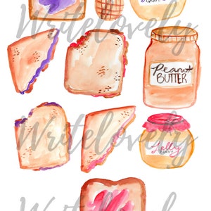 Watercolor Clipart Peanut Butter and Jelly, Bread, Sandwich, Jelly ...