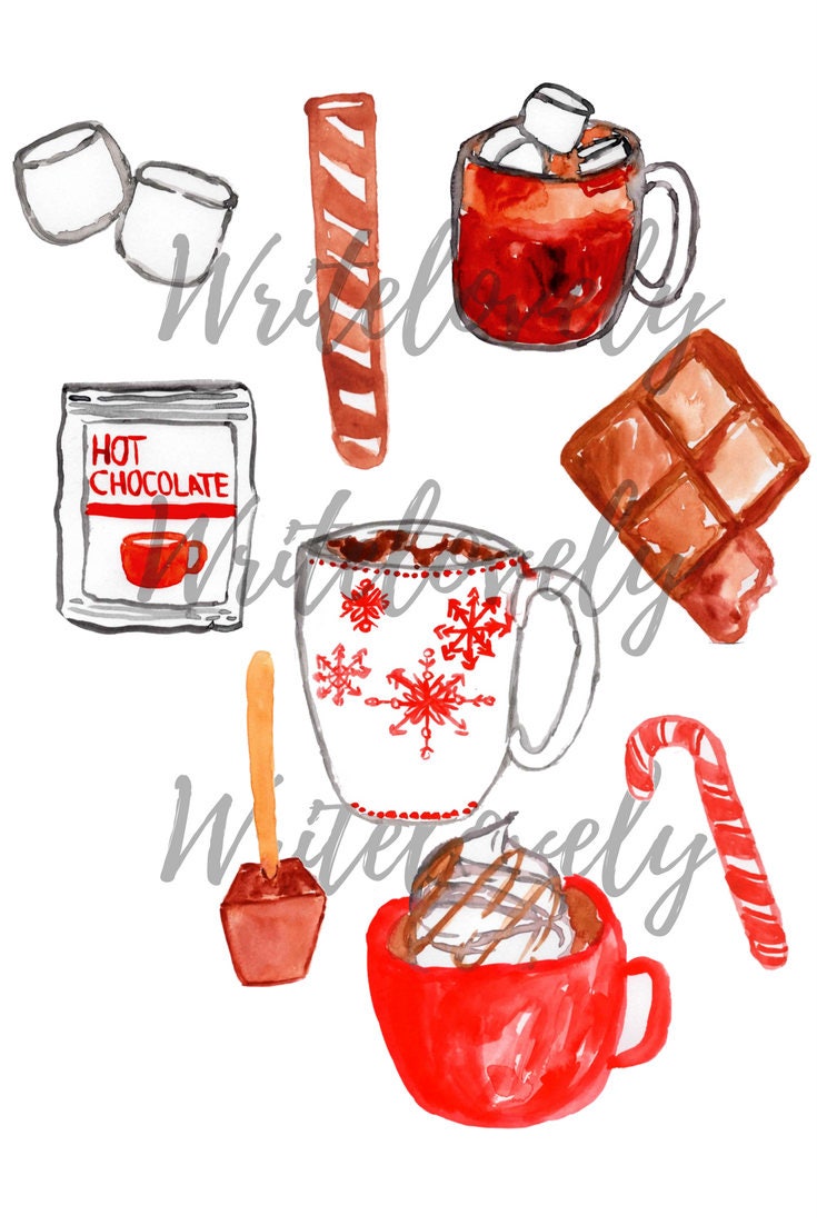 Watercolor Clip Art hot Chocolate Clip Art Winter Clip Art | Etsy