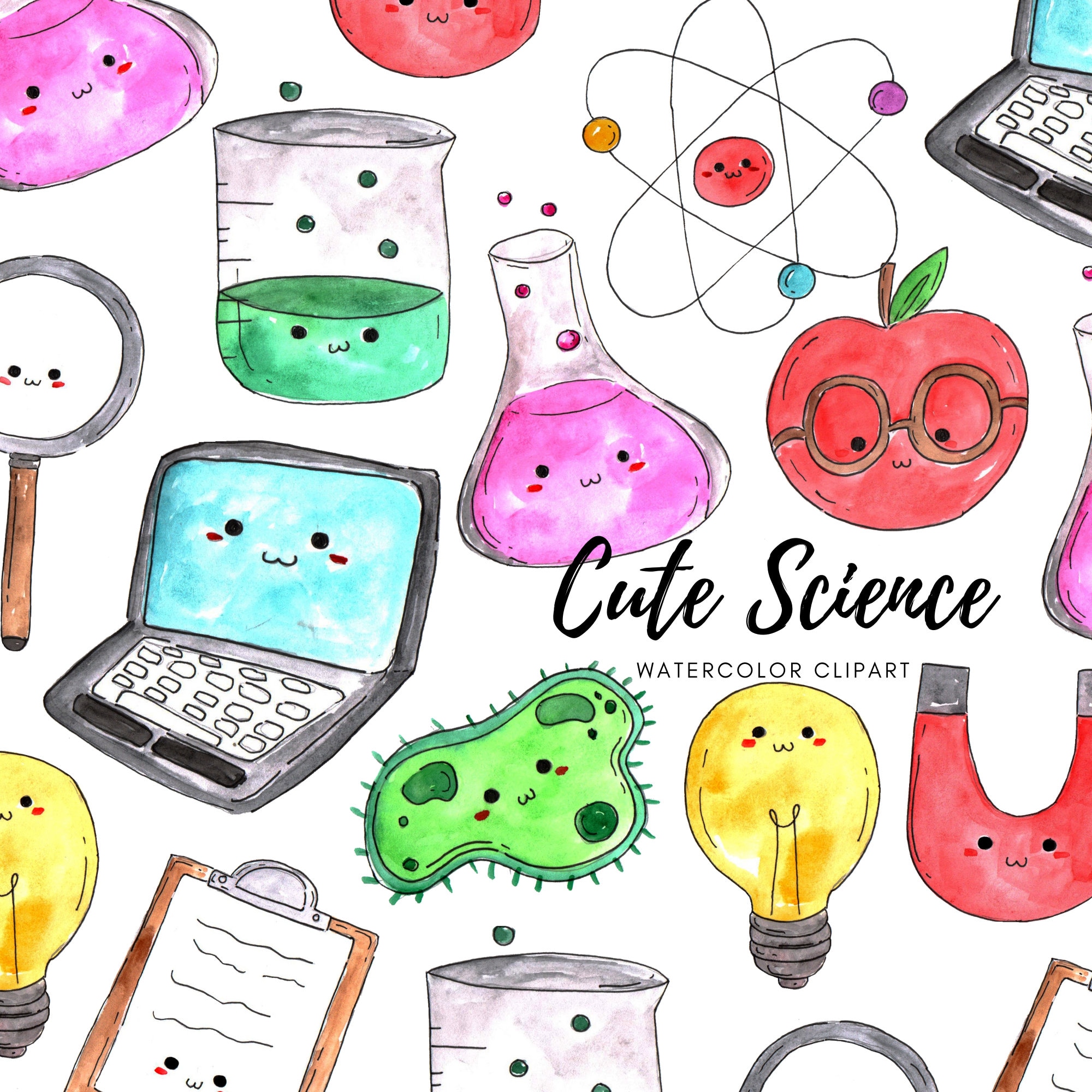 Watercolor Cute Kawaii Clip Art Set School Science Class PNG - Etsy Canada