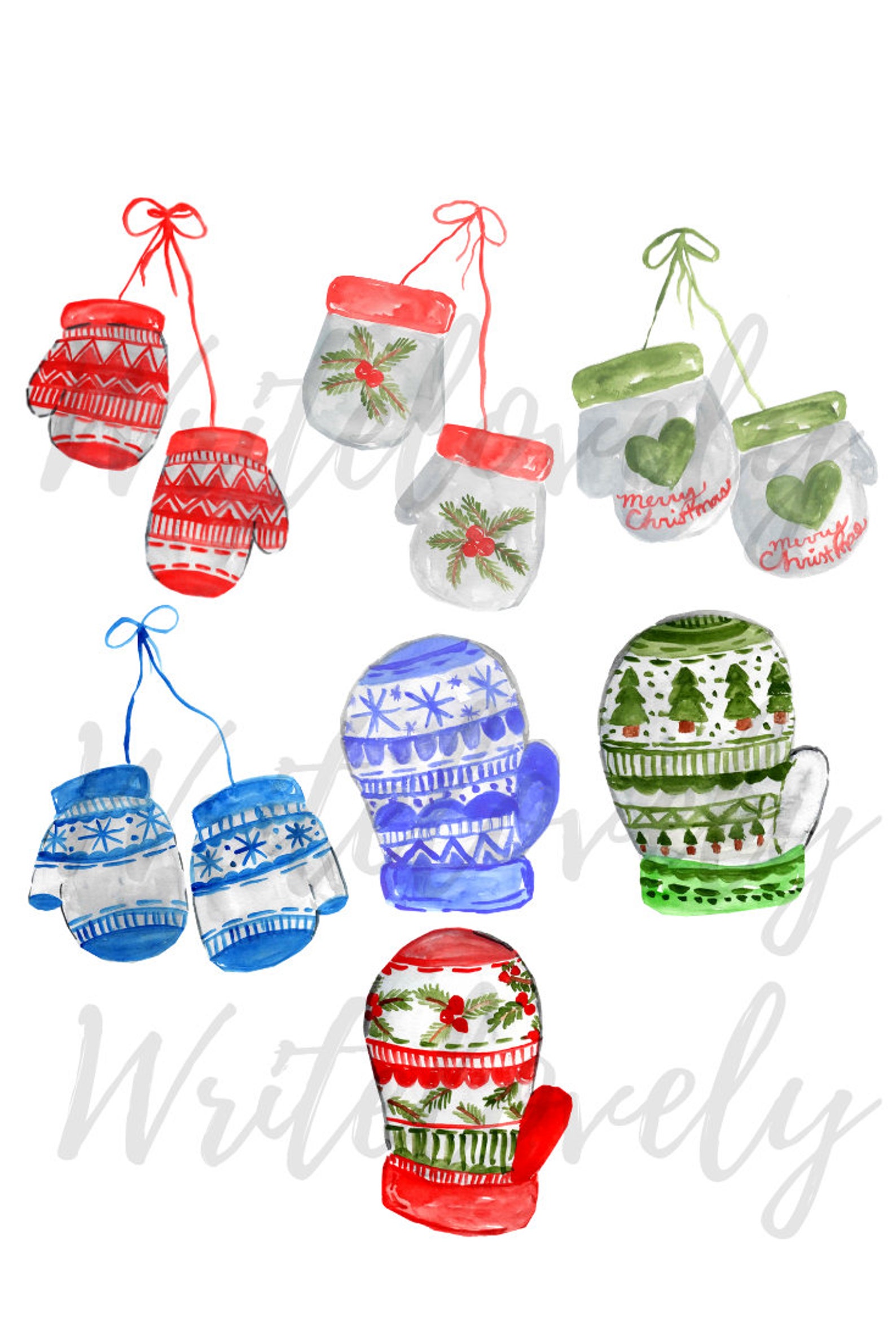 Watercolor Christmas Clipart Winter Gloves Mitten - Etsy