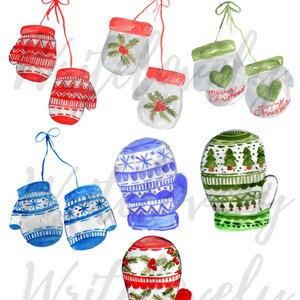 Watercolor Christmas Clipart - Winter - Gloves - Mitten - Holiday ...