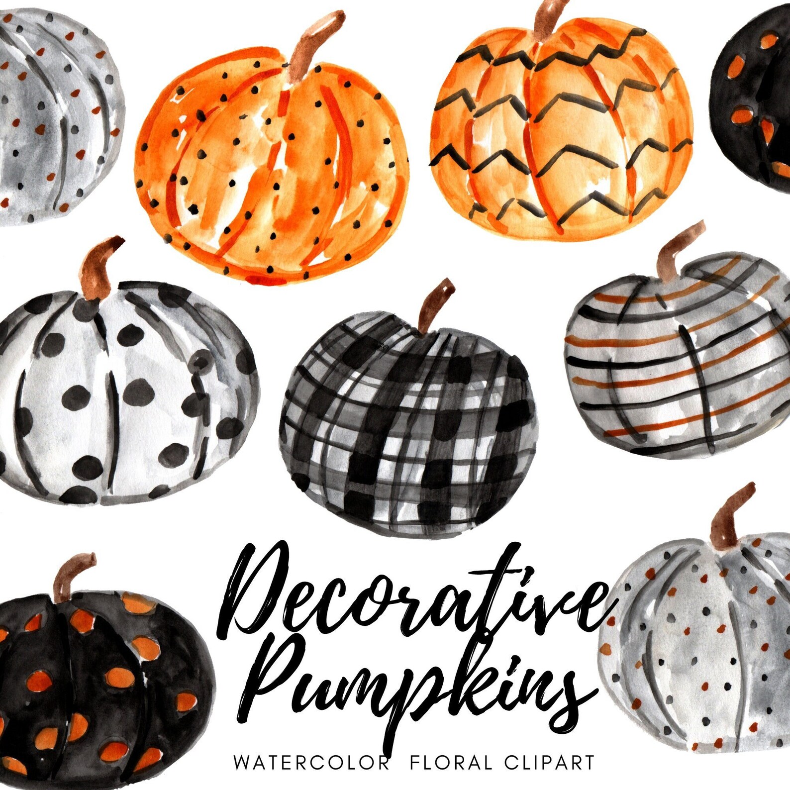 Watercolor Clipart Decorative Pumpkin Halloween Decor - Etsy