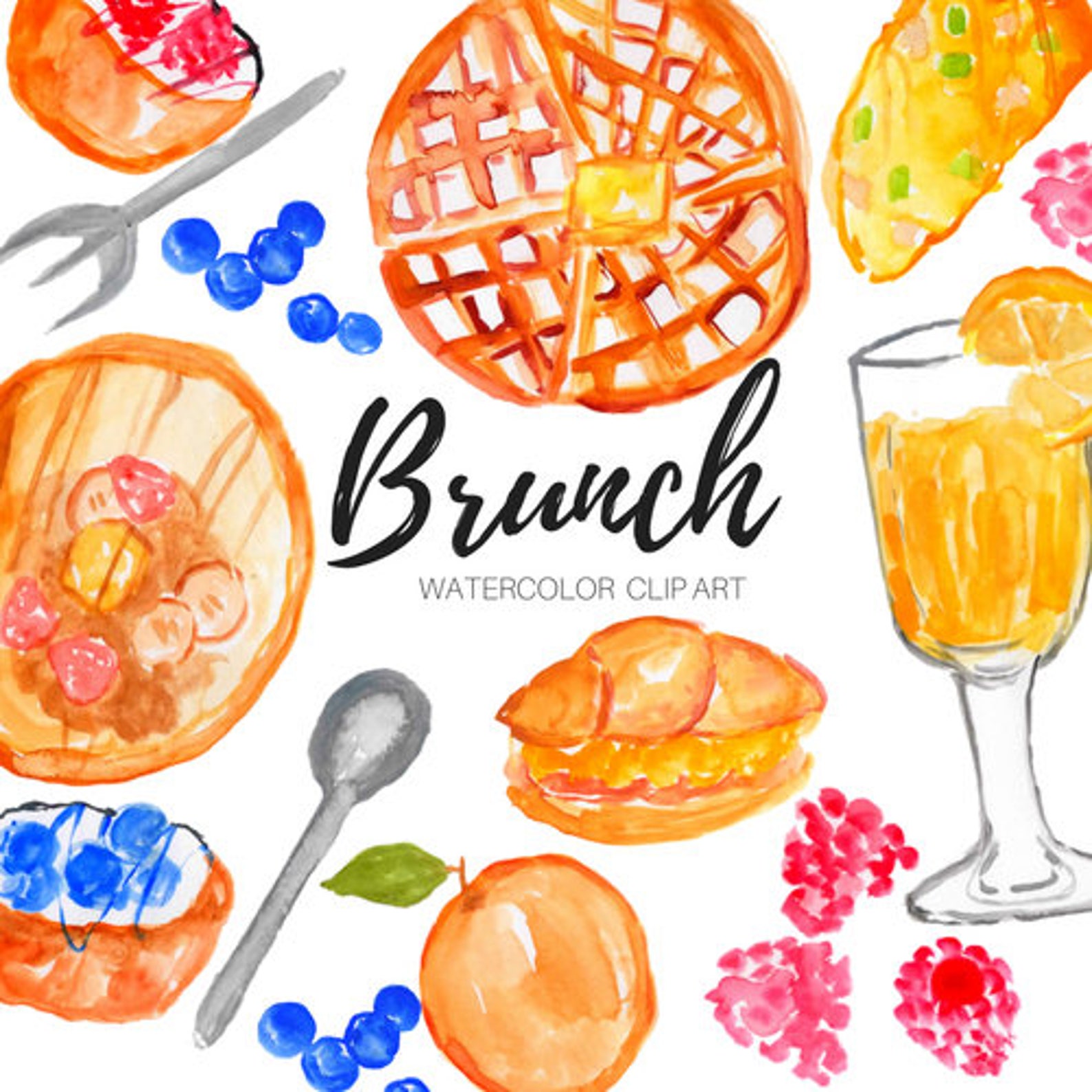 Brunch clip art watercolor clip art food clip art | Etsy