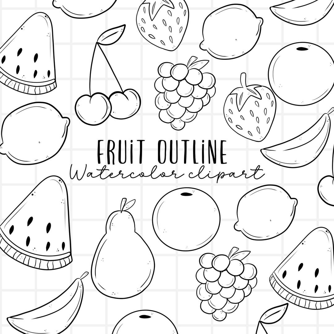 Fruit Digital Stamp Clipart, Line Art, Doodle Graphics in Png Format ...