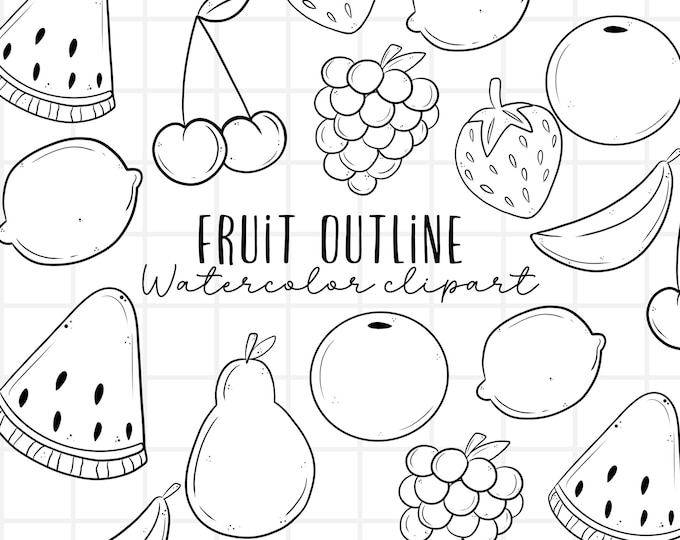 Fruit Digital Stamps - Food Line Art, Outlines, Lemon, Pineapple, Fruit ...