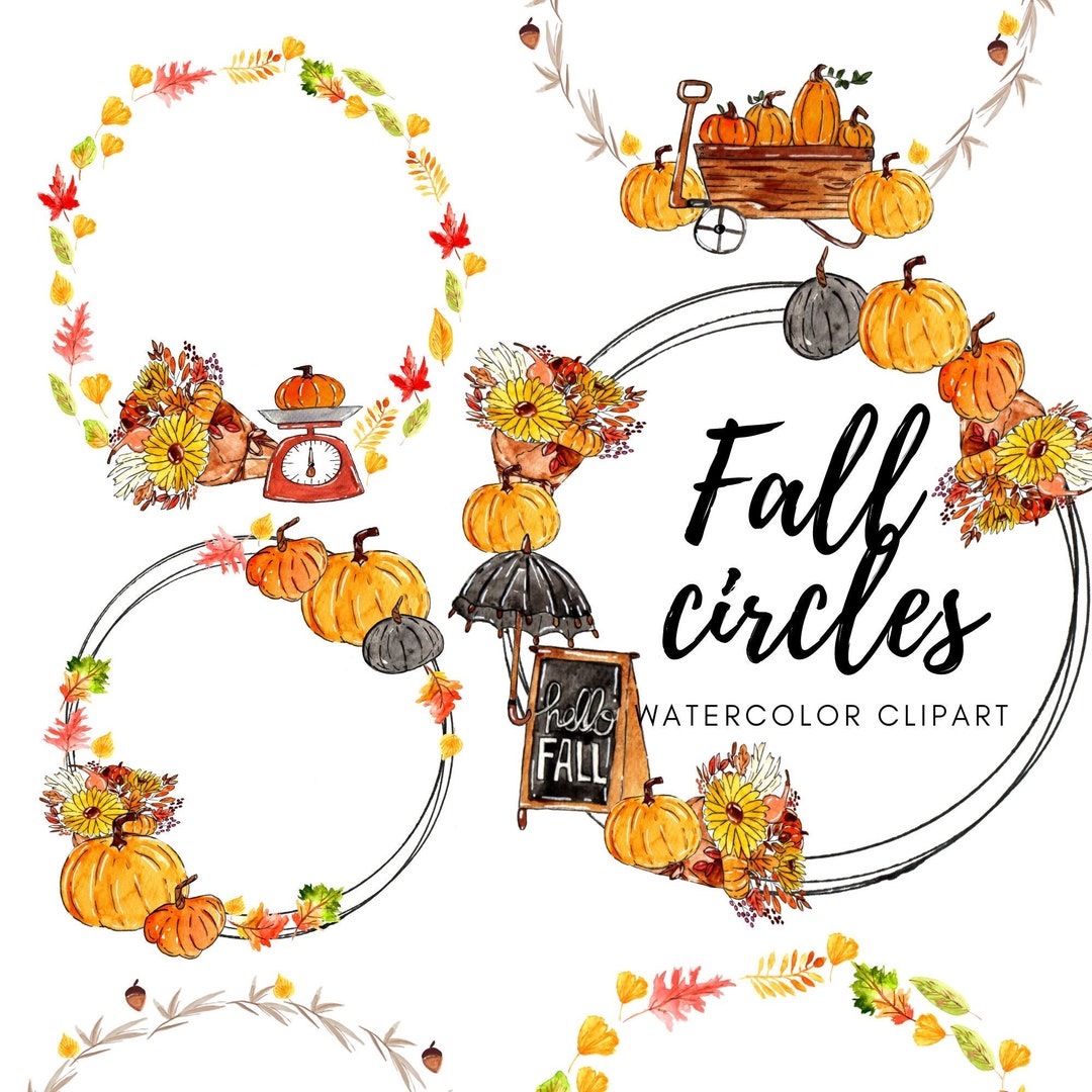 Watercolor Clipart Fall Circle Border Fall Leaves Circle - Etsy