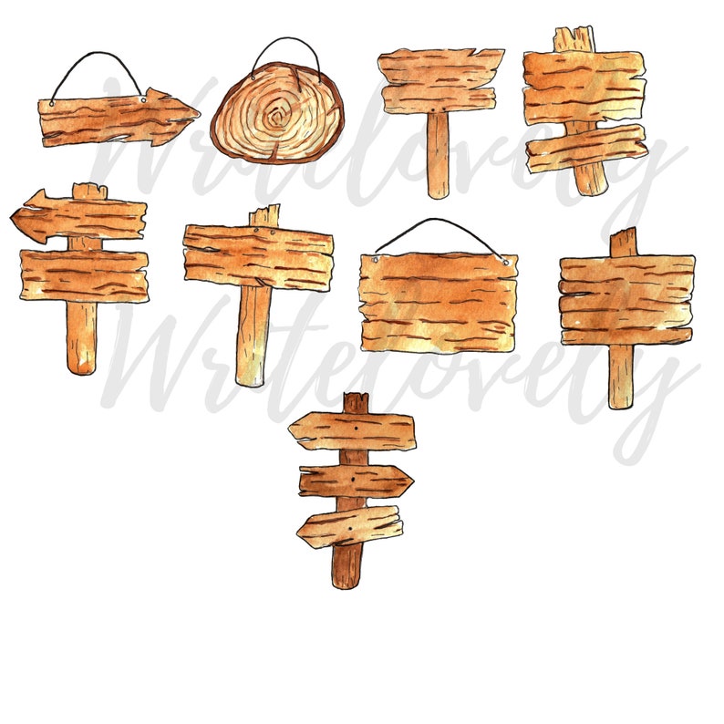 Watercolor Wooden Sign Clipart Hanging Signs Planks - Etsy