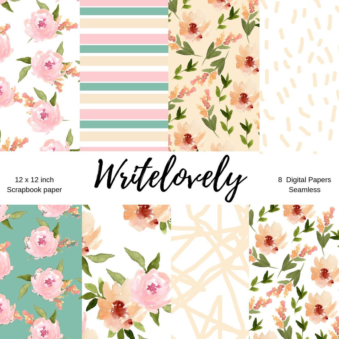 Blush Pink Floral Digital Scrapbook Paper - Seamless Digital Paper ...