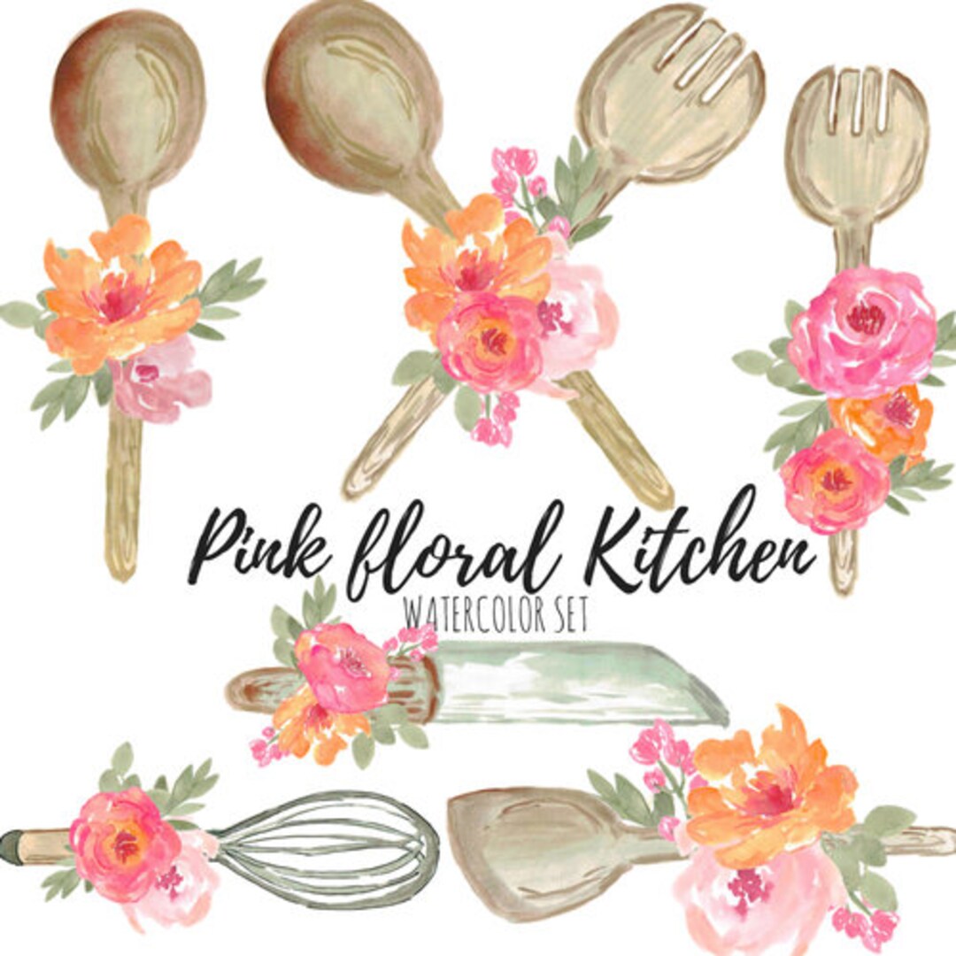 Watercolor Kitchen Clipart Farmhouse Clipart Floral Png Baking