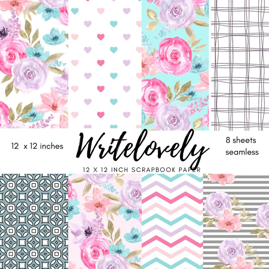 Purple Blue Floral Digital Scrapbook Paper - Digital Paper - Commercial ...