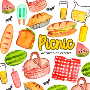 Watercolor Picnic Clipart, Outdoor, Food, Summer, Picnic Basket,picnic ...