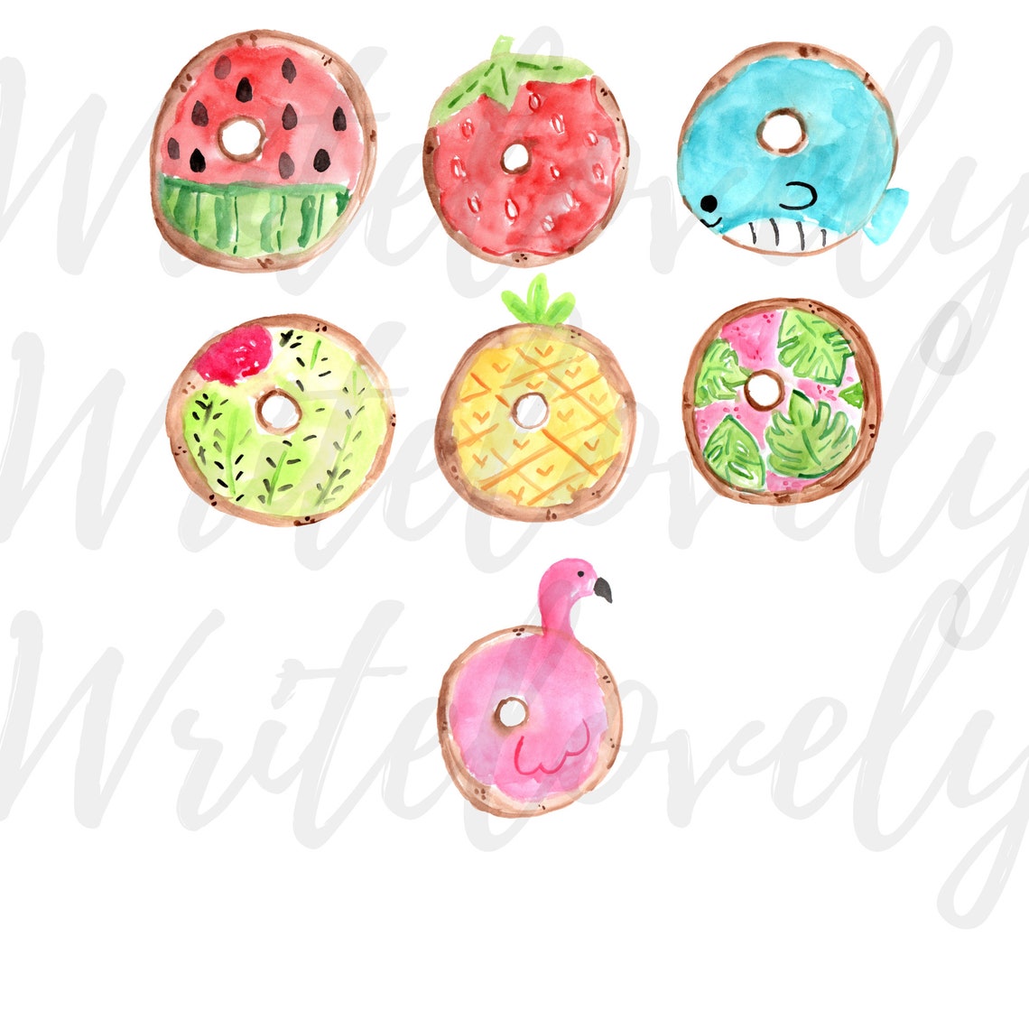 Watercolor Clip Art Summer Donut Food Clipart Commercial - Etsy