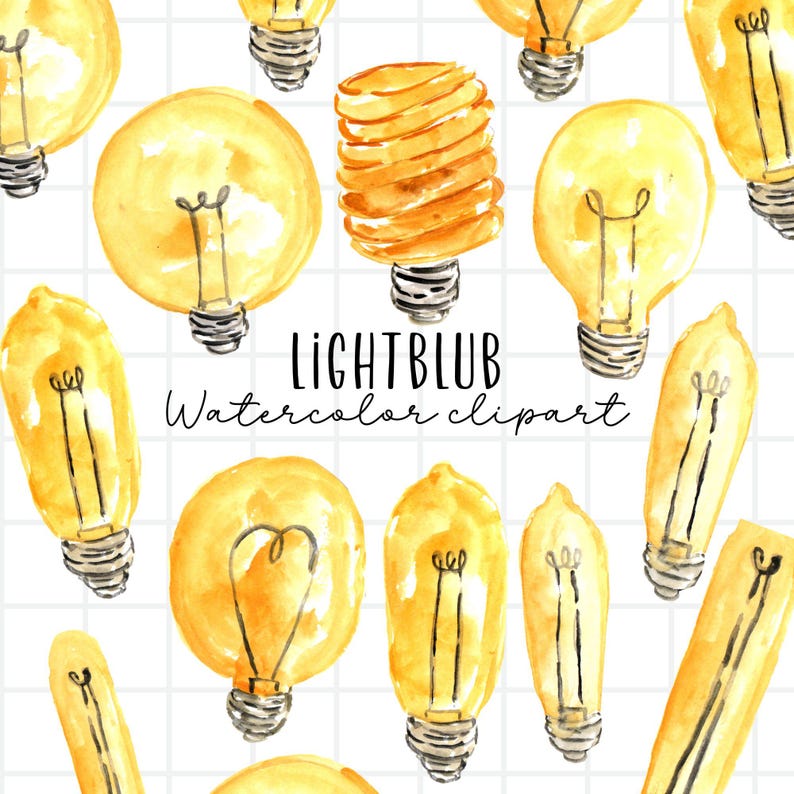 Watercolor Clipart - Light Bulb, Bulb, Electricity, Lamp,lantern ...