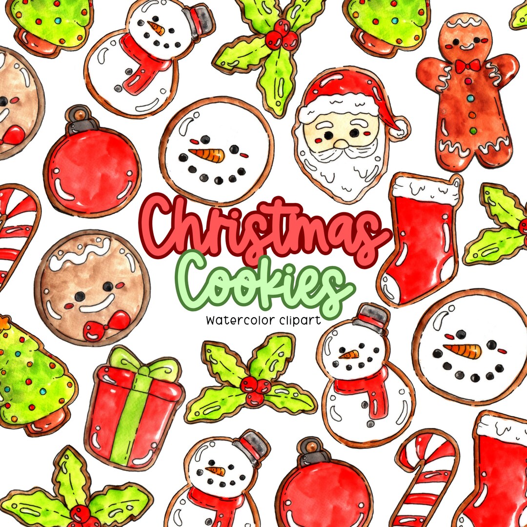 Watercolor Christmas Clipart Christmas Cookie Clipart, Digital Download ...