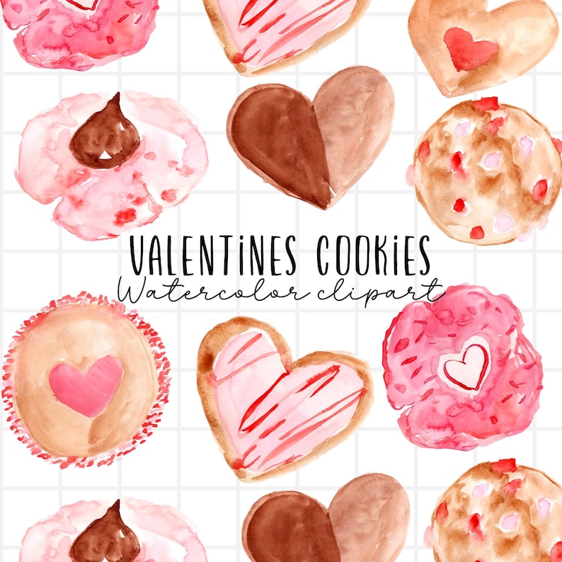 Watercolor Valentines Cookie Clipart, Valentines Dessert Baking Png ...