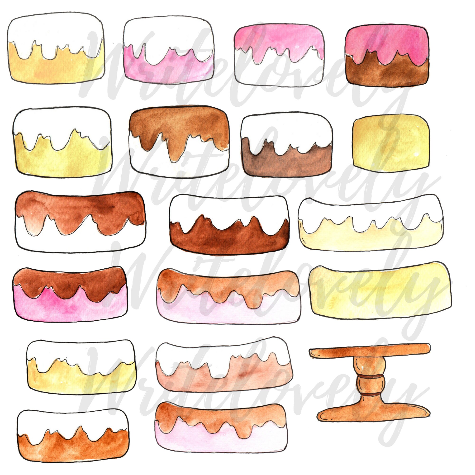 Watercolor Clip Art Cute Cake Baking Make Your Own Cake - Etsy
