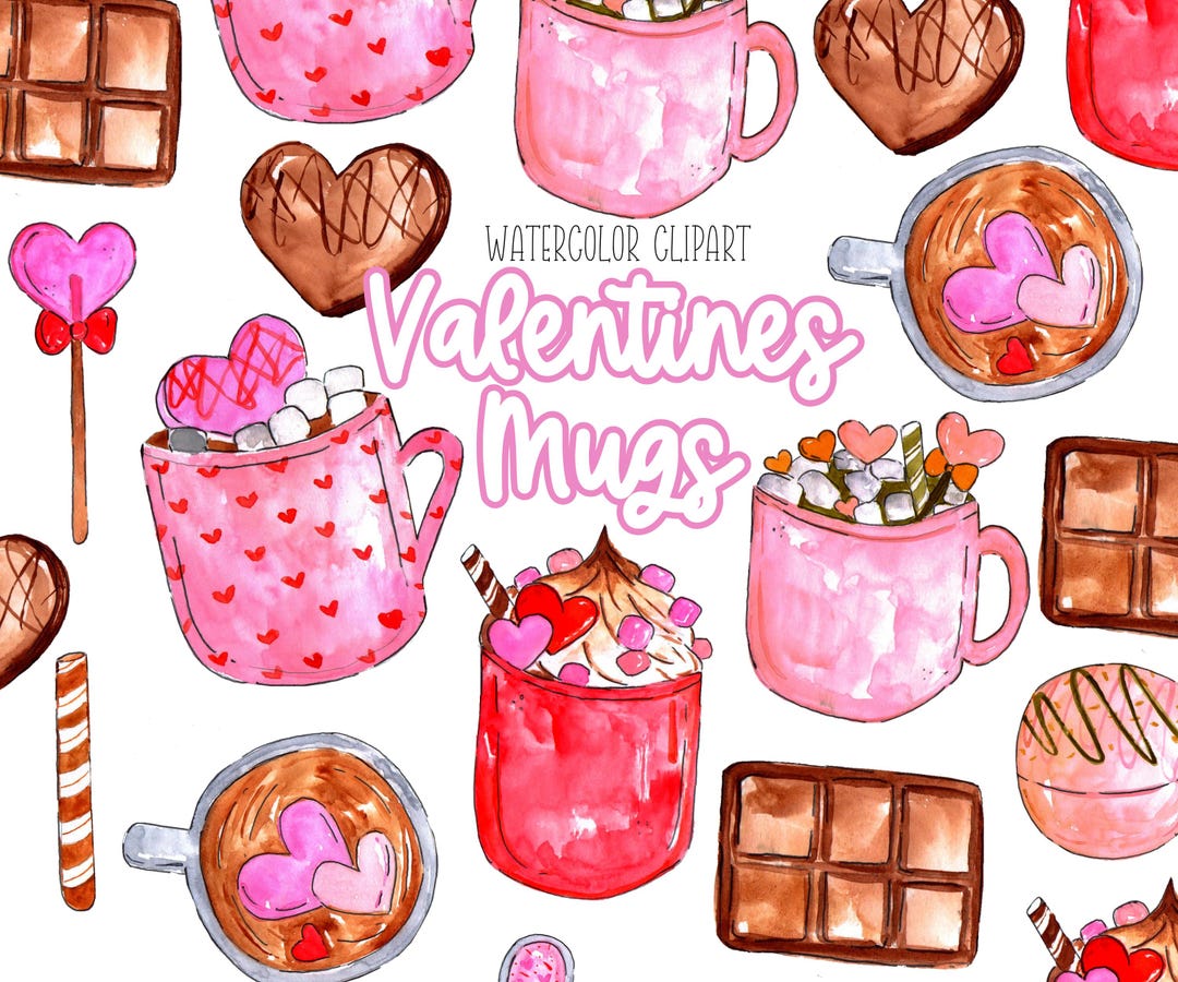 Watercolor Clip Art - Valentines Day Clip Art - Hot Chocolate Graphics ...