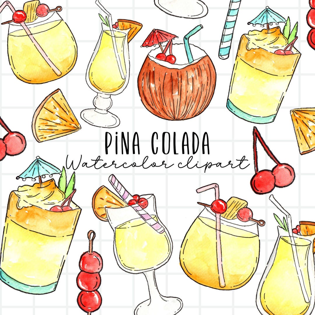 Watercolor Clipart, Pina Colada, Tropical Drinks, Tropical Food ...