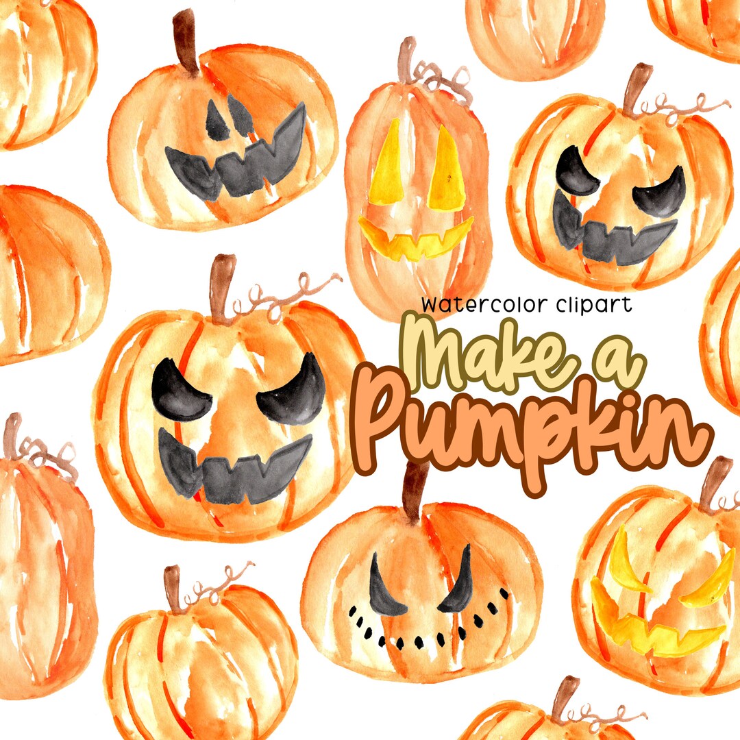Watercolor Jack O Lantern Clipart, Make Your Own, Pumpkin Carving ...