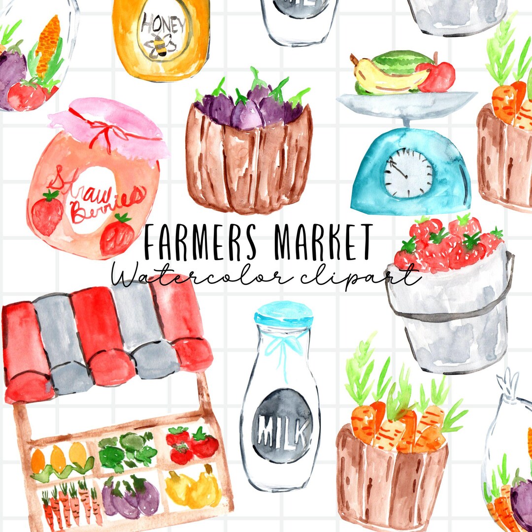 Watercolor Clipart - Farmers Market, Market Stall, Farming, Produce ...