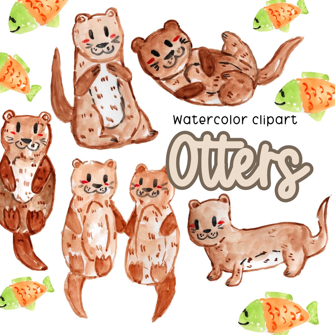 Otter Clipart - Cute Watercolor Animal Graphics - Commercial Use - Etsy