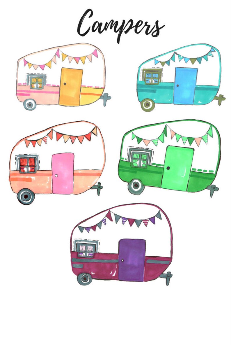 Watercolor Clipart Camper Clip Art Vintage Camper Camping - Etsy