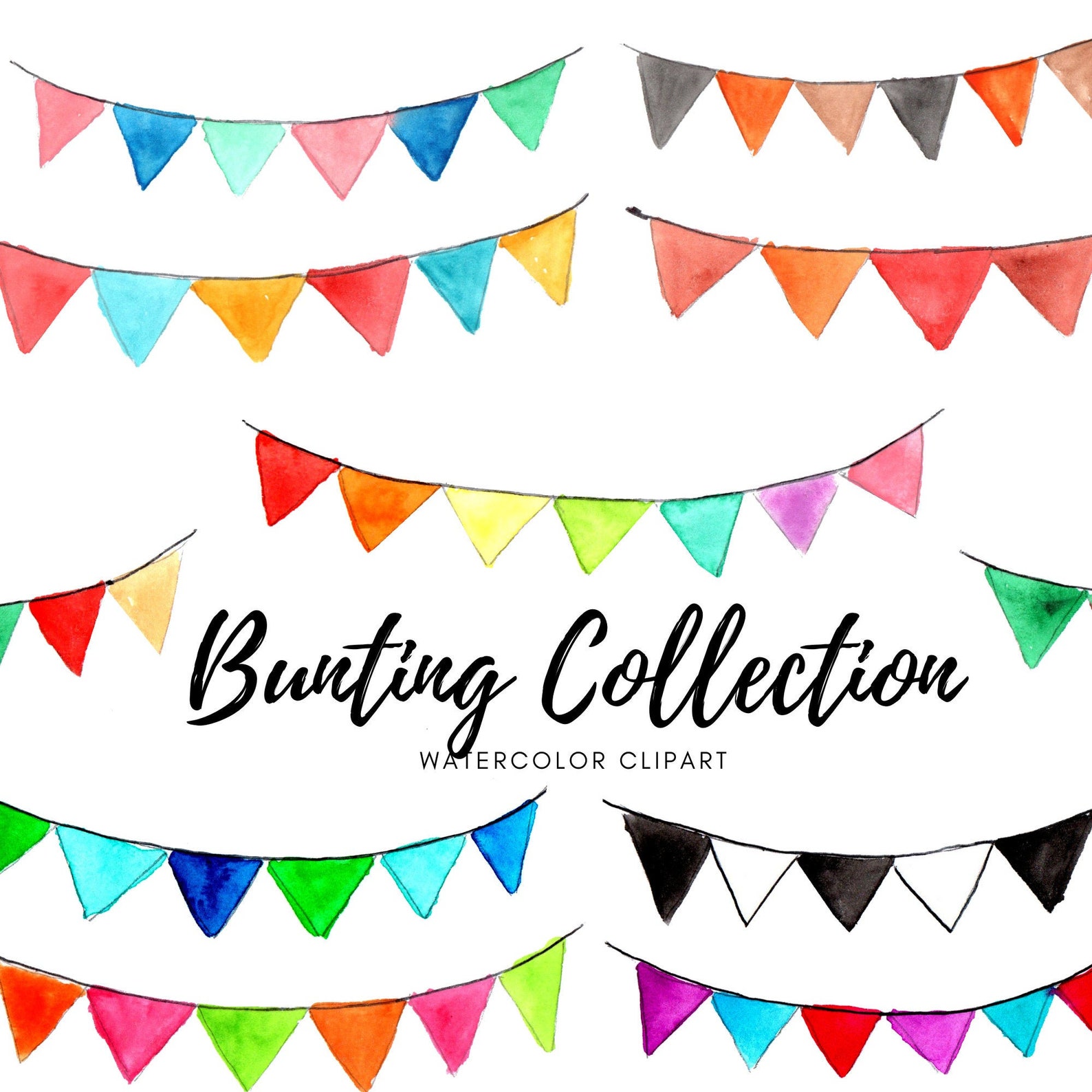 Watercolor Clipart Bunting Clipart Bunting Flag | Etsy