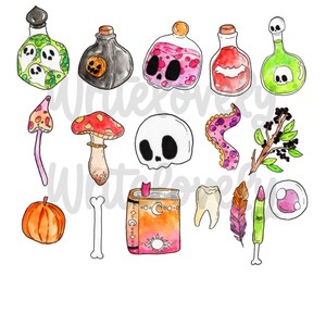Watercolor Halloween Potion Crafting Clipart, Spooky Magic Potion ...