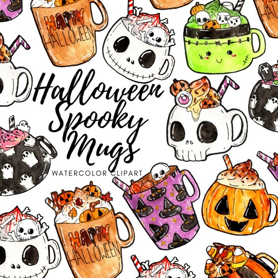 Watercolor Clipart Halloween Spooky Coffee Hot Chocolate - Etsy