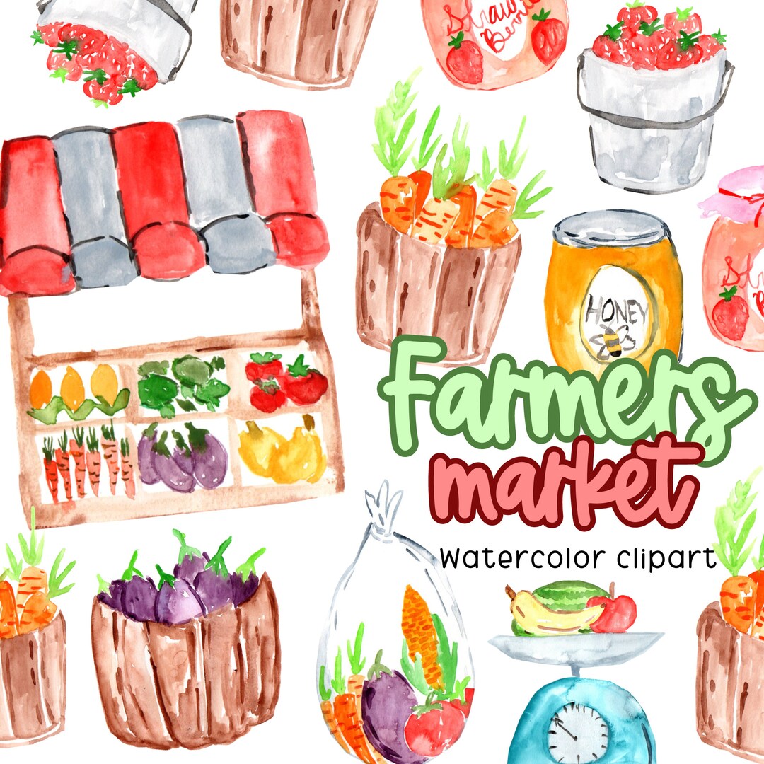 Watercolor Clipart - Farmers Market, Market Stall, Farming, Produce ...