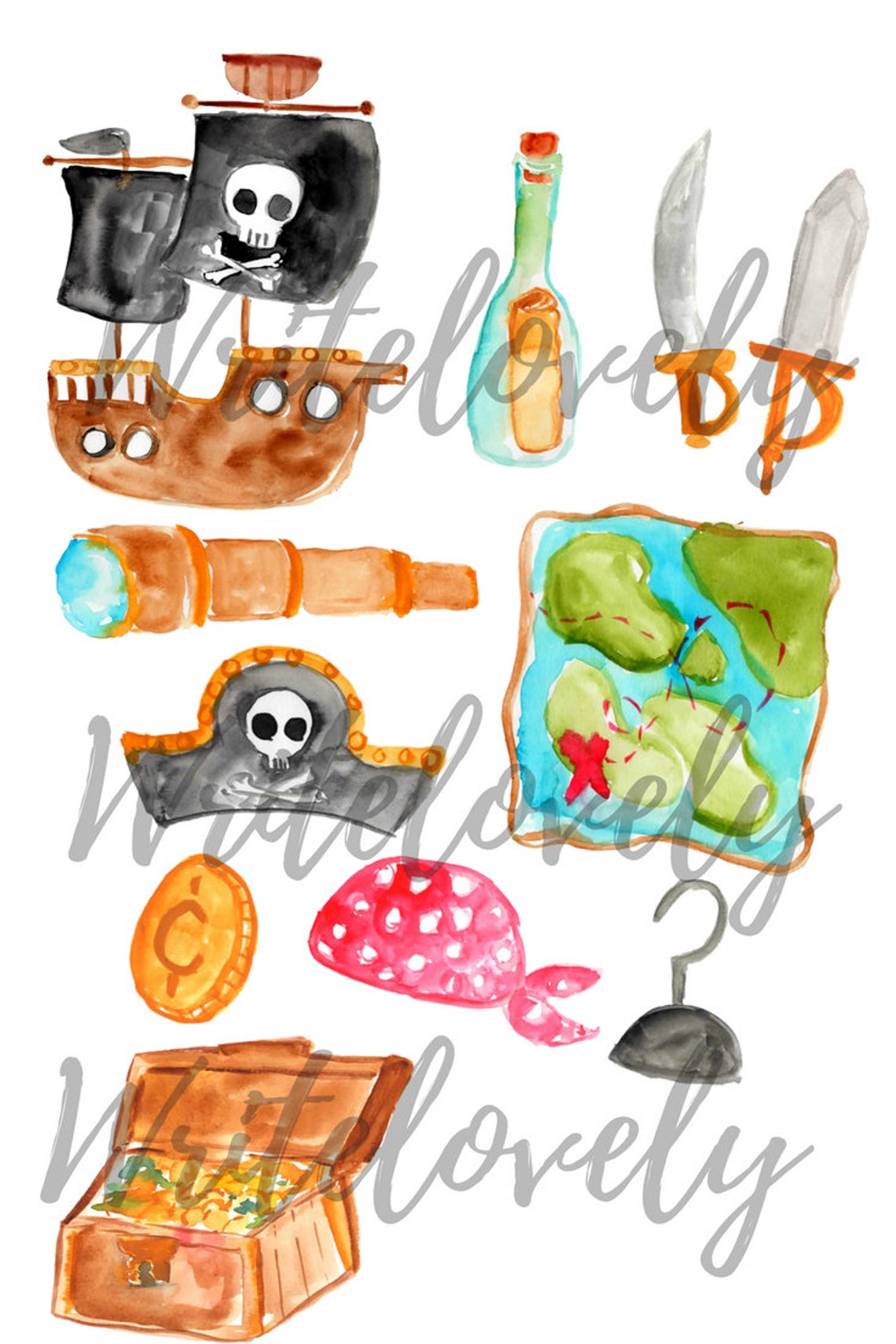 Pirates Clipart Watercolor Clipart Adventure Clipart Sea | Etsy