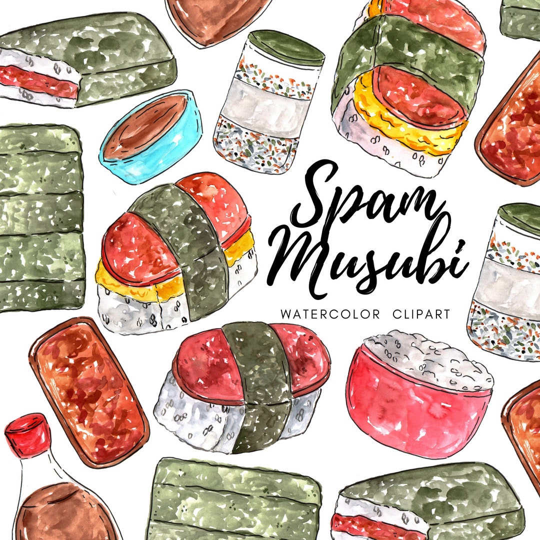 Watercolor Clip Art Spam Musubi Food Cooking Digital - Etsy