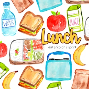 Lunch Clipart - Watercolor, Back to School, Lunch Box, Paper Bag, Apple ...