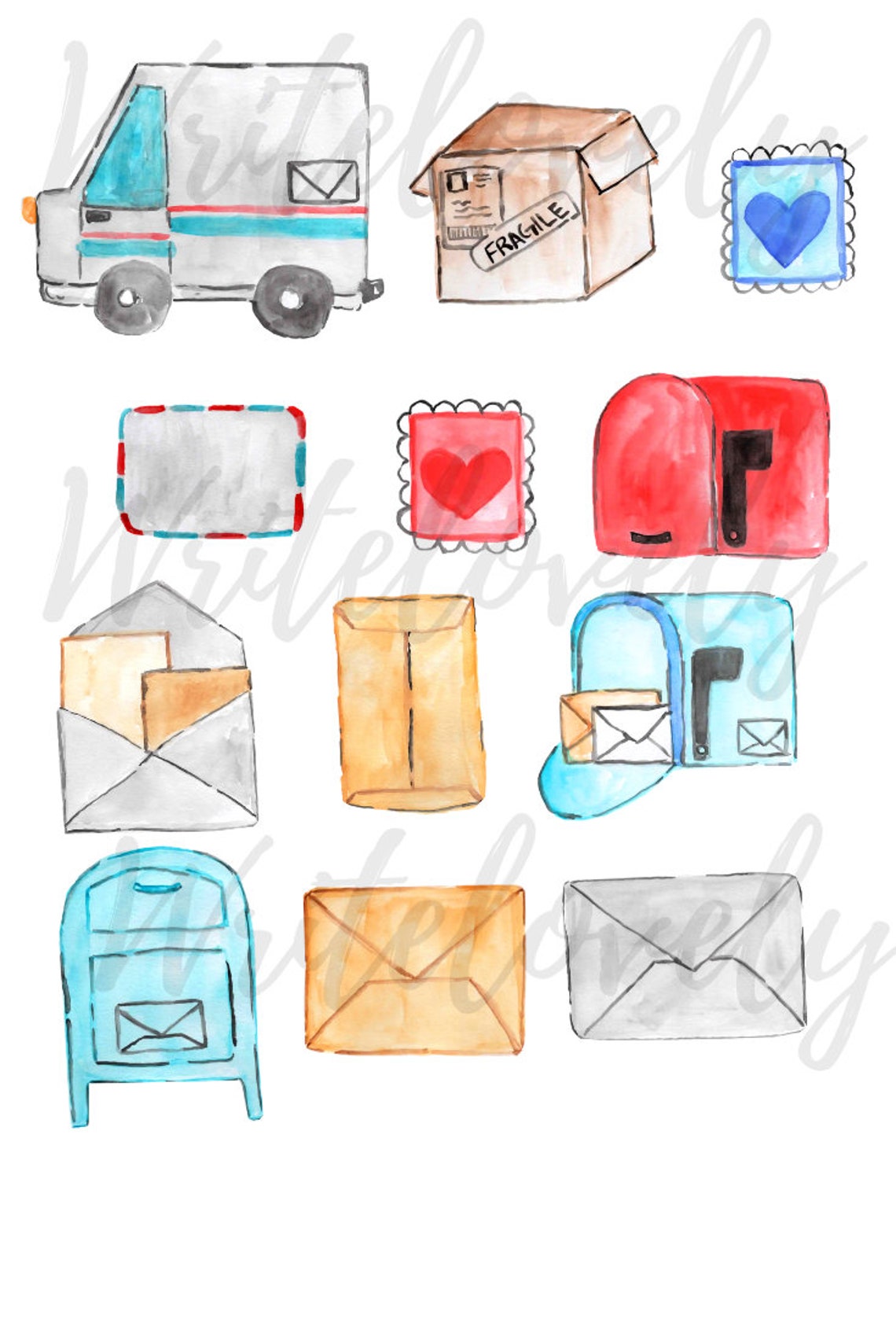 Watercolor Mail Man Clip Art - Post Office Graphics - Mail - Letter ...