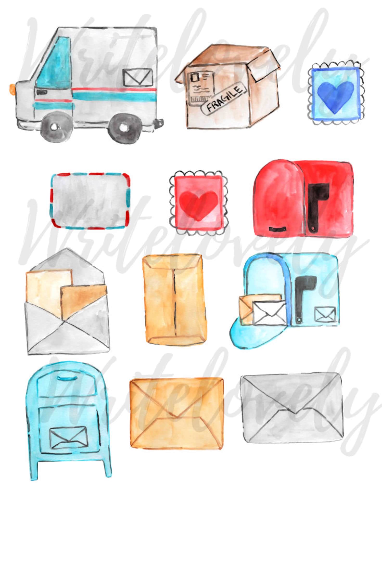 Watercolor Mail Man Clip Art Post Office Graphics Mail | Etsy