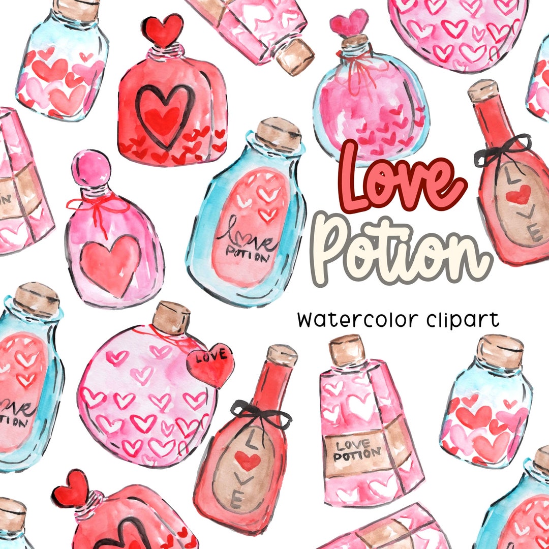 Watercolor Clip Art - Valentine Graphic - Love Potion - Bottle - Glass ...